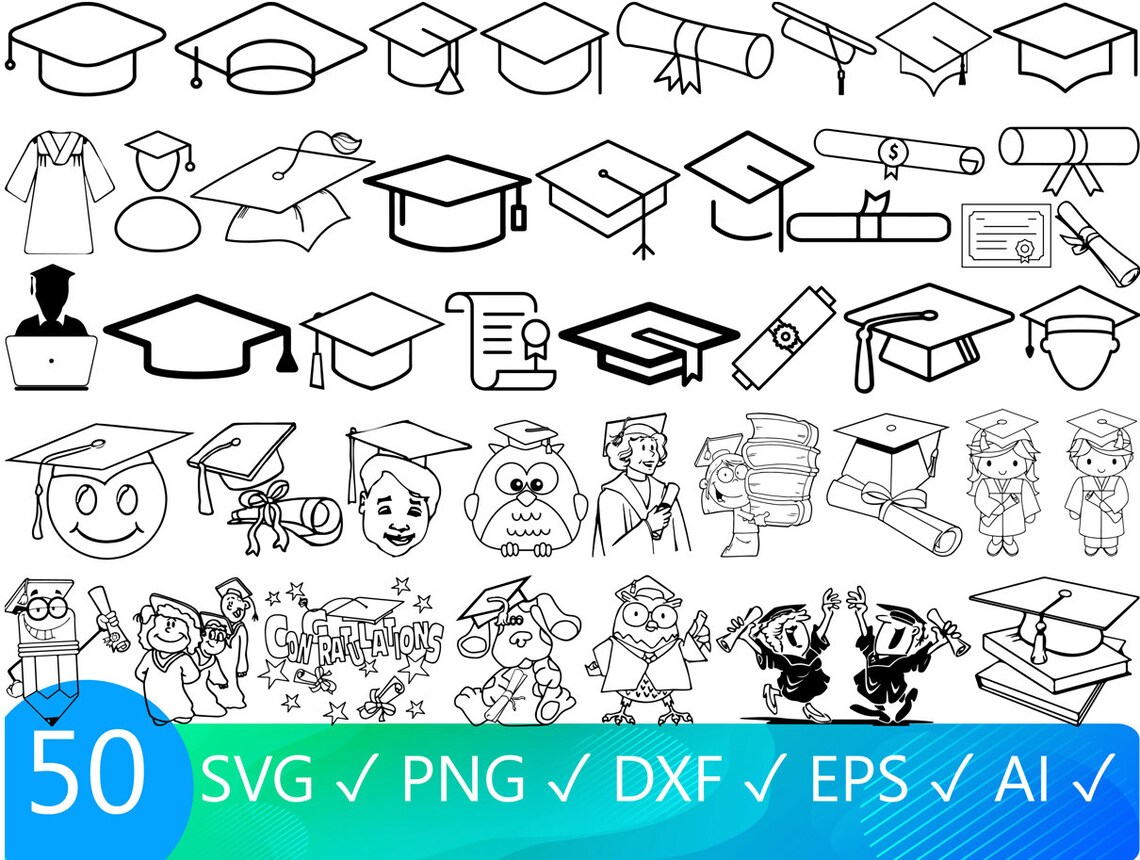 50 Graduation Designs, Graduation Svg, Graduate Svg, Graduation Dxf ...