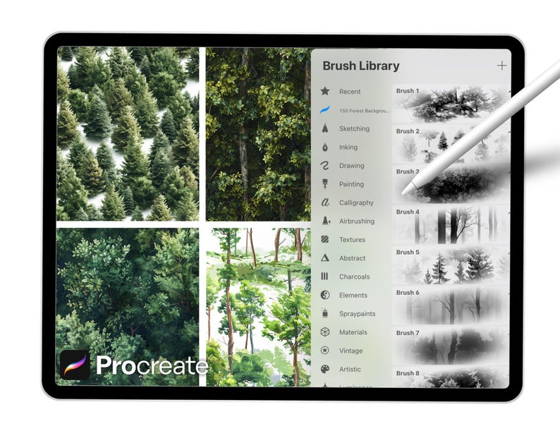 150 Forest Texture Brushes for Procreate | Realistic Nature, Trees ...