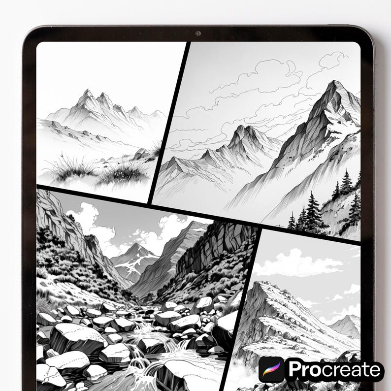 150 Mountain Background Stamps for Procreate – Landscape, Nature & Scenery Brushes Comic ...