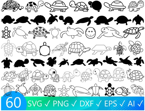 60 Turtle Designs Turtle Svg Turtle Dxf Turtle Png Turtle | Etsy