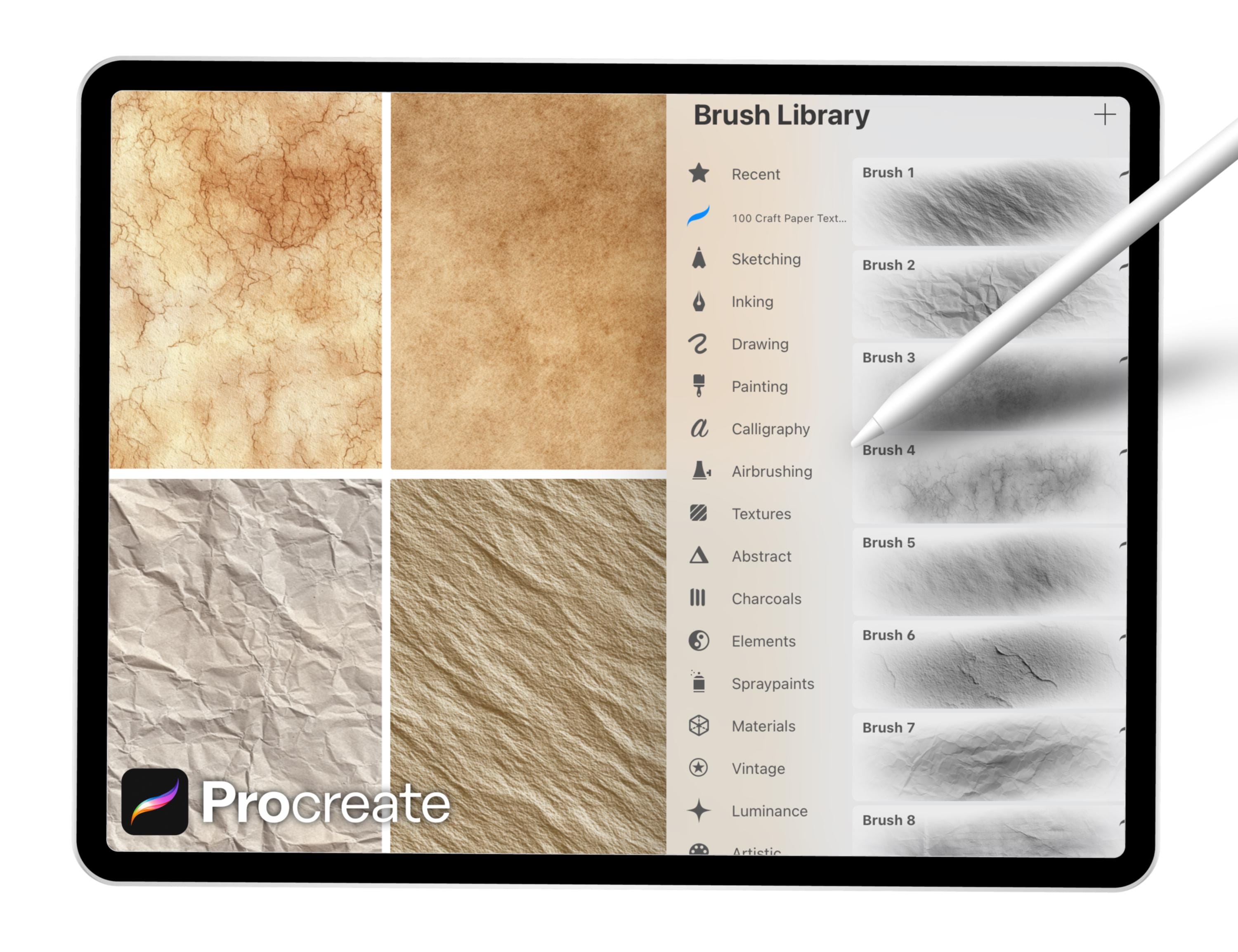 100 Craft Paper Texture Brushes for Procreate – Realistic Paper Brush ...