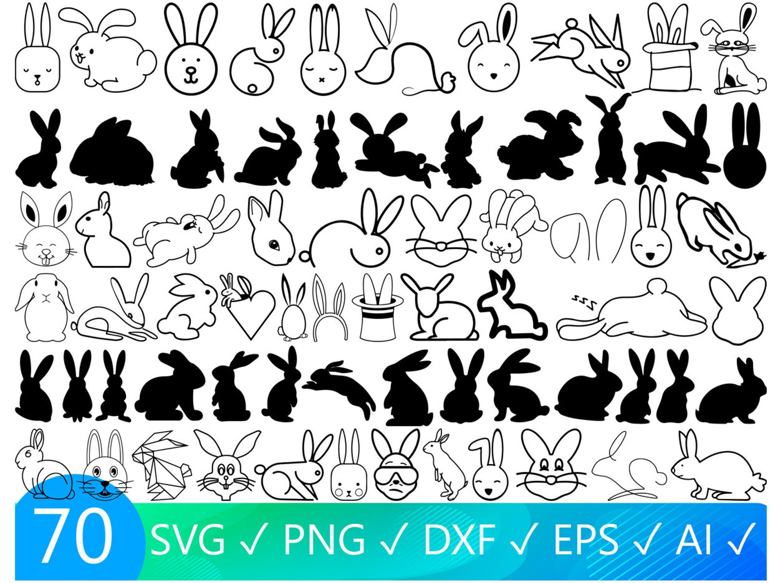 70 Hasen SVG Designs, Hase svg, Hase dxf, Hase png, Hase eps, Hase ...