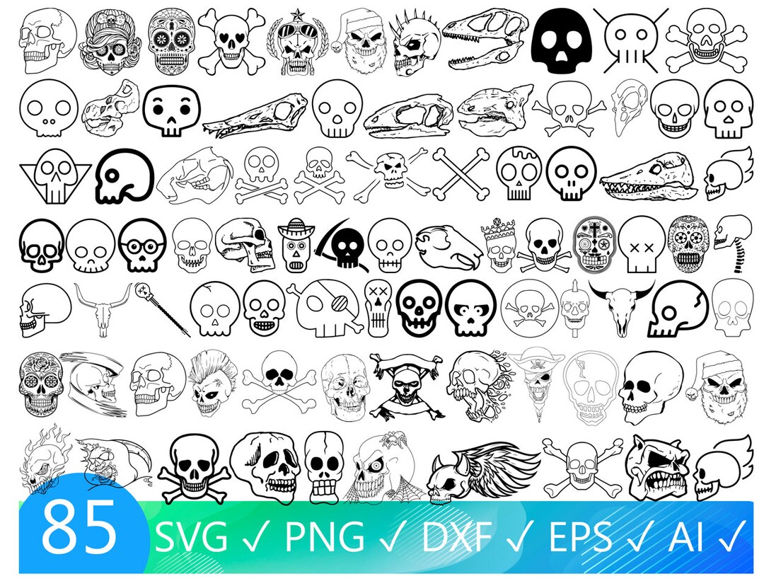 70 Skull Designs, Skull Svg, Skull Dxf, Skull Png, Skull Eps, Skull ...