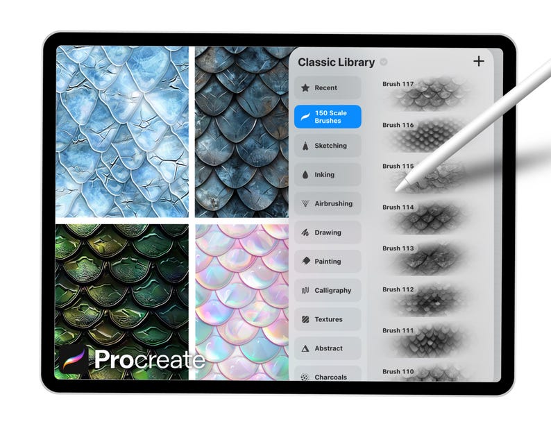 150 Scales Texture Brushes for Procreate – Dragon, Fish, Reptile ...