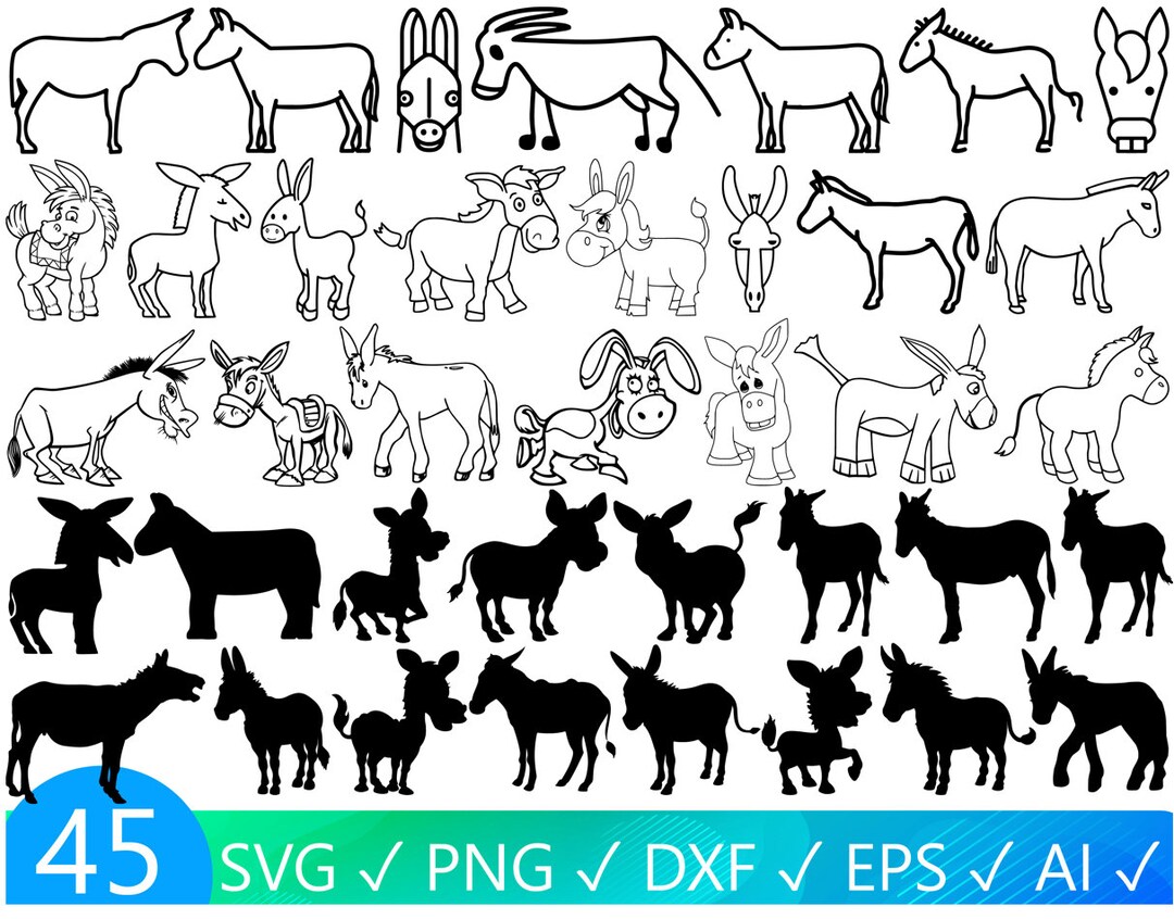 45 Donkey Designs, Donkey Svg, Donkey Dxf, Donkey Png, Donkey Eps ...