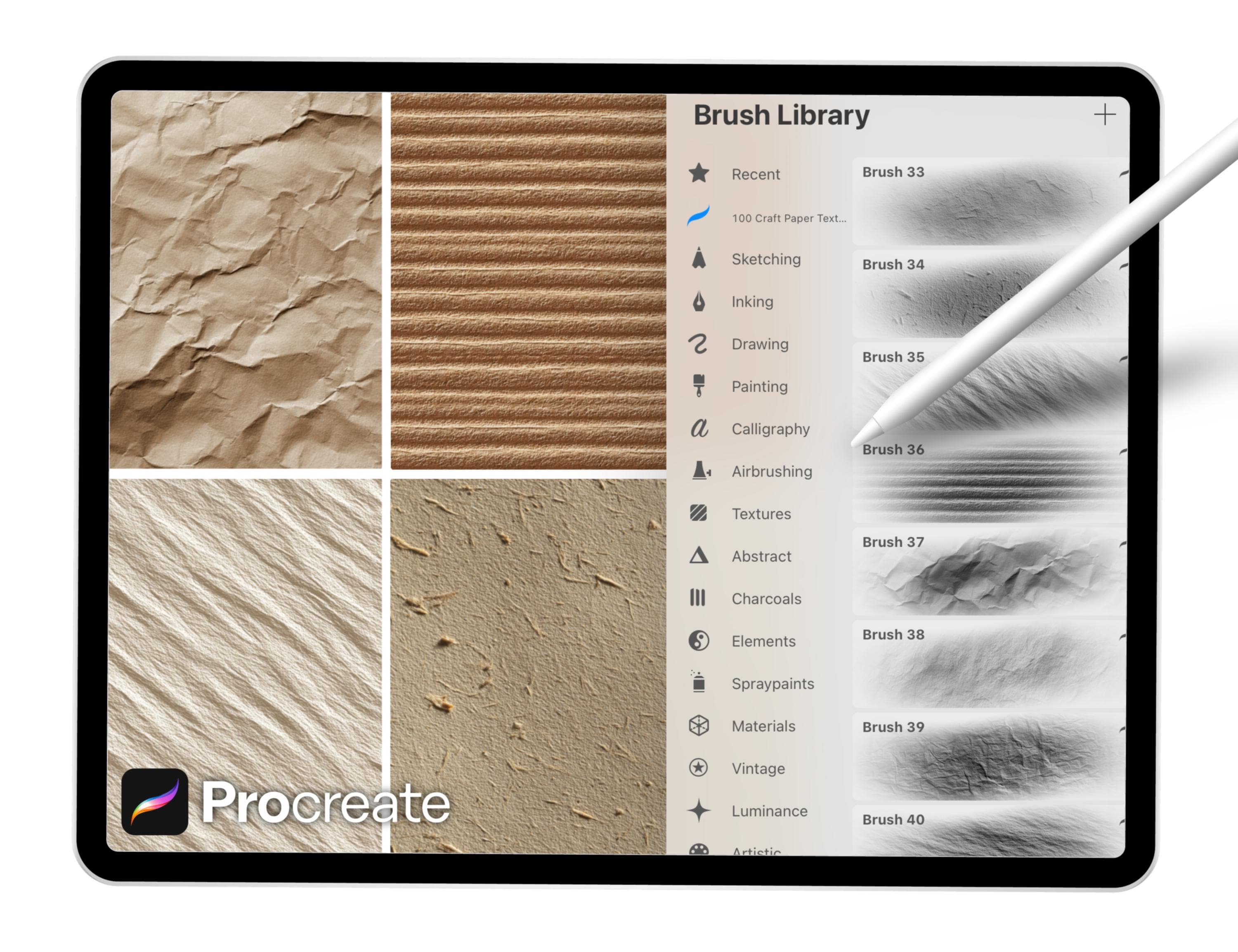 100 Craft Paper Texture Brushes for Procreate – Realistic Paper Brush ...