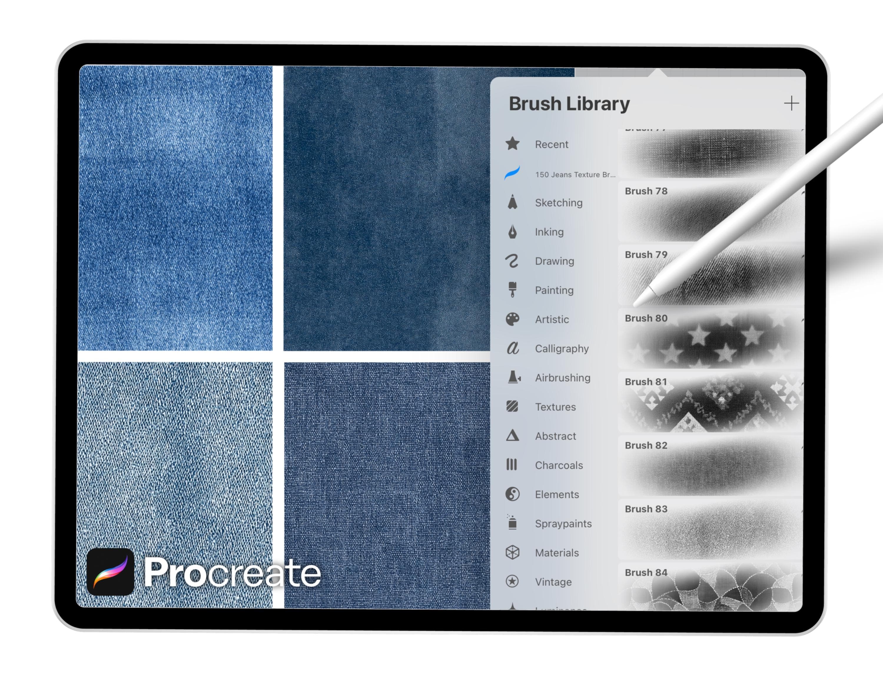 150 Denim Texture Brushes for Procreate – Denim Fabric Stamp & Texture ...