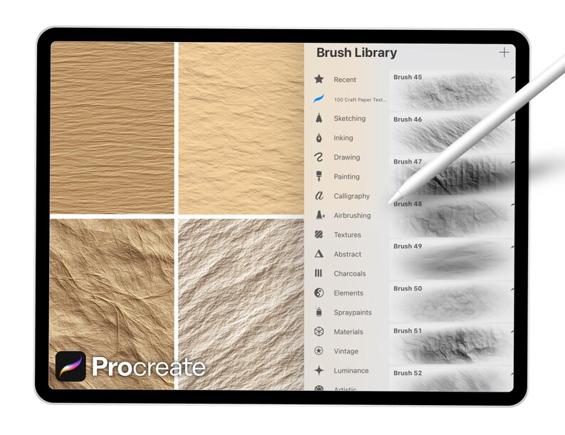 100 Craft Paper Texture Brushes for Procreate – Realistic Paper Brush ...
