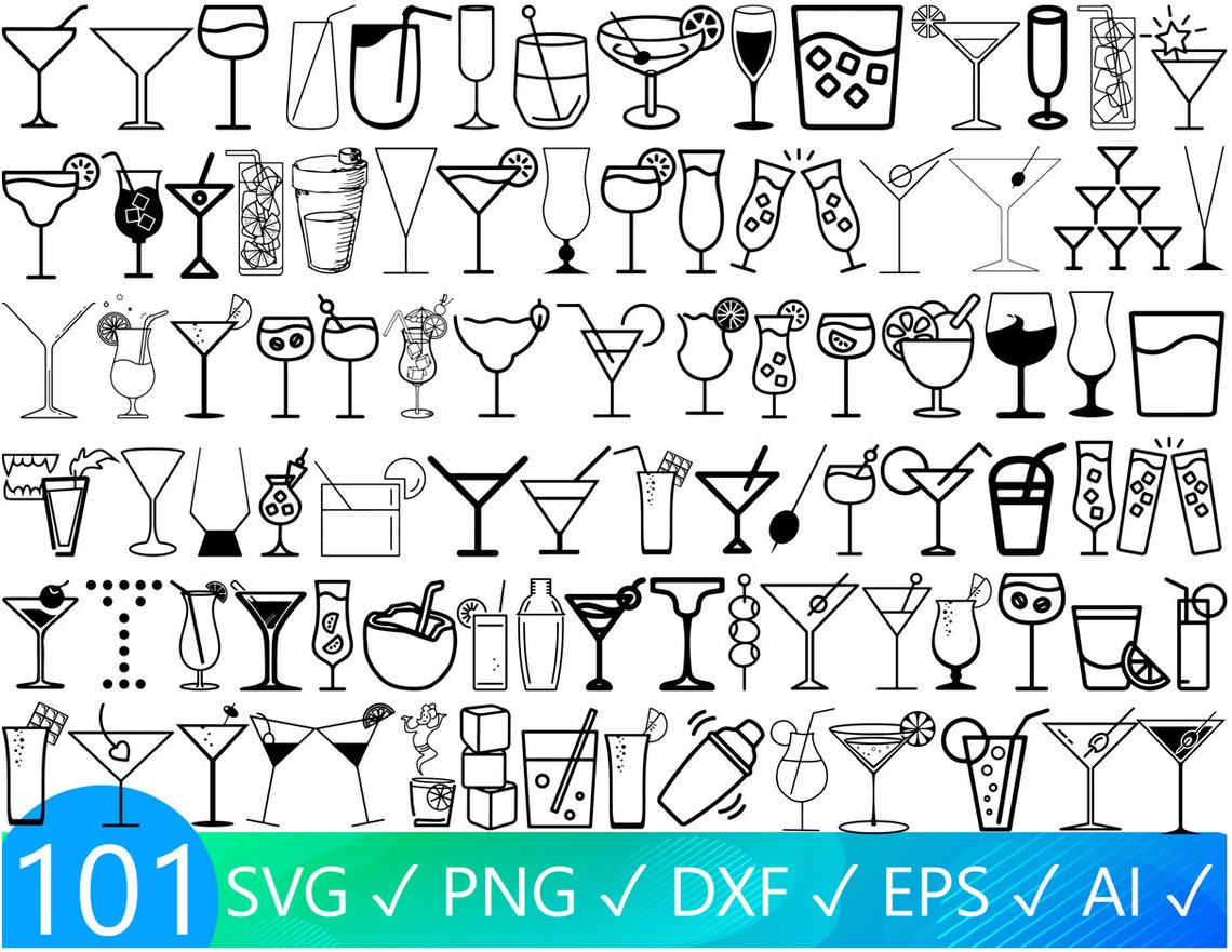 101 Cocktail Designs, Cocktail Svg, Cocktail Dxf,cocktails Svg,cocktail ...