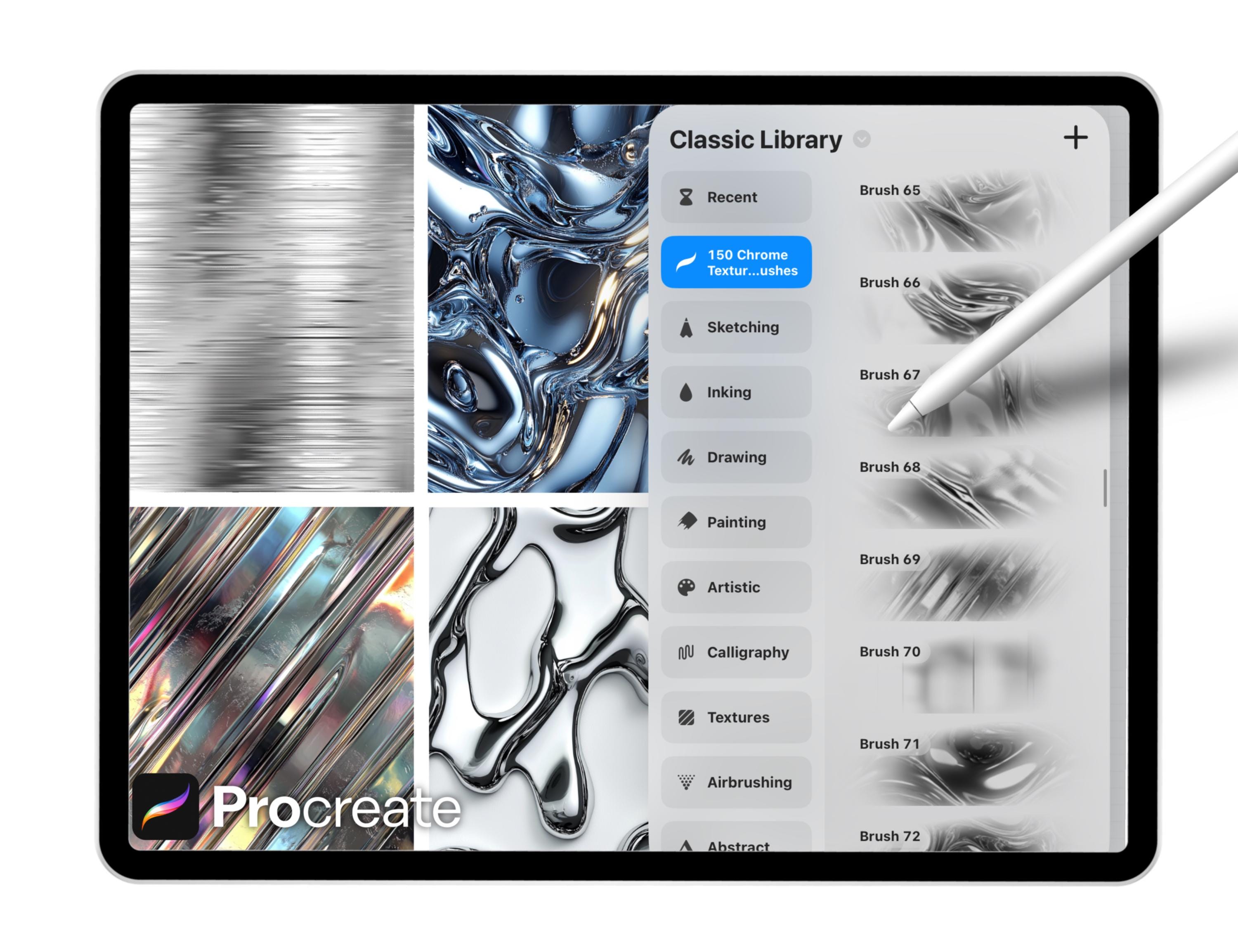 150 Chrome Texture Brushes for Procreate – Metallic, Reflective, Steel ...