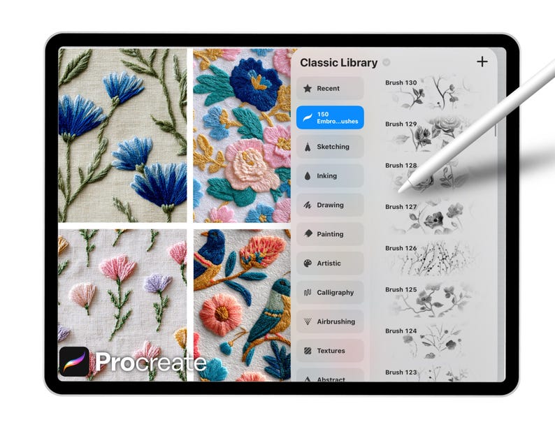 150 Embroidery Flower Texture Brushes for Procreate – Floral Stitch ...