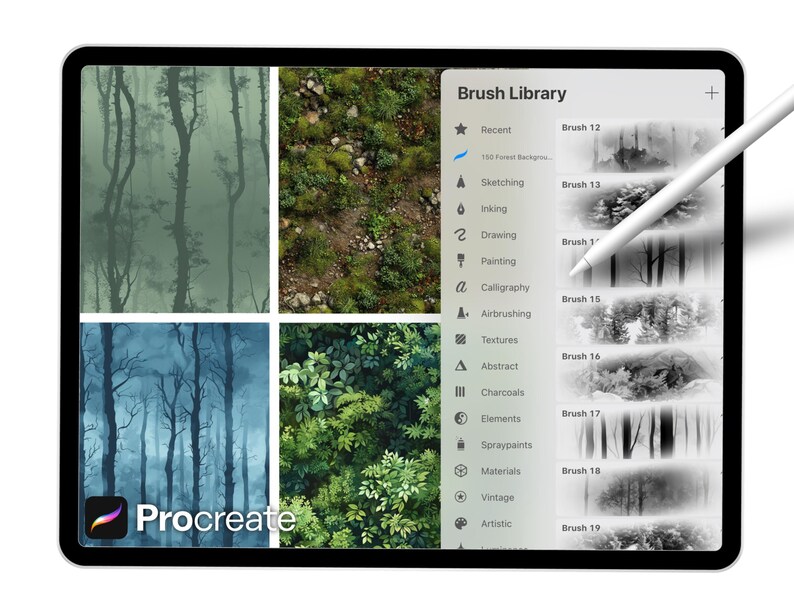 150 Forest Texture Brushes for Procreate | Realistic Nature, Trees ...