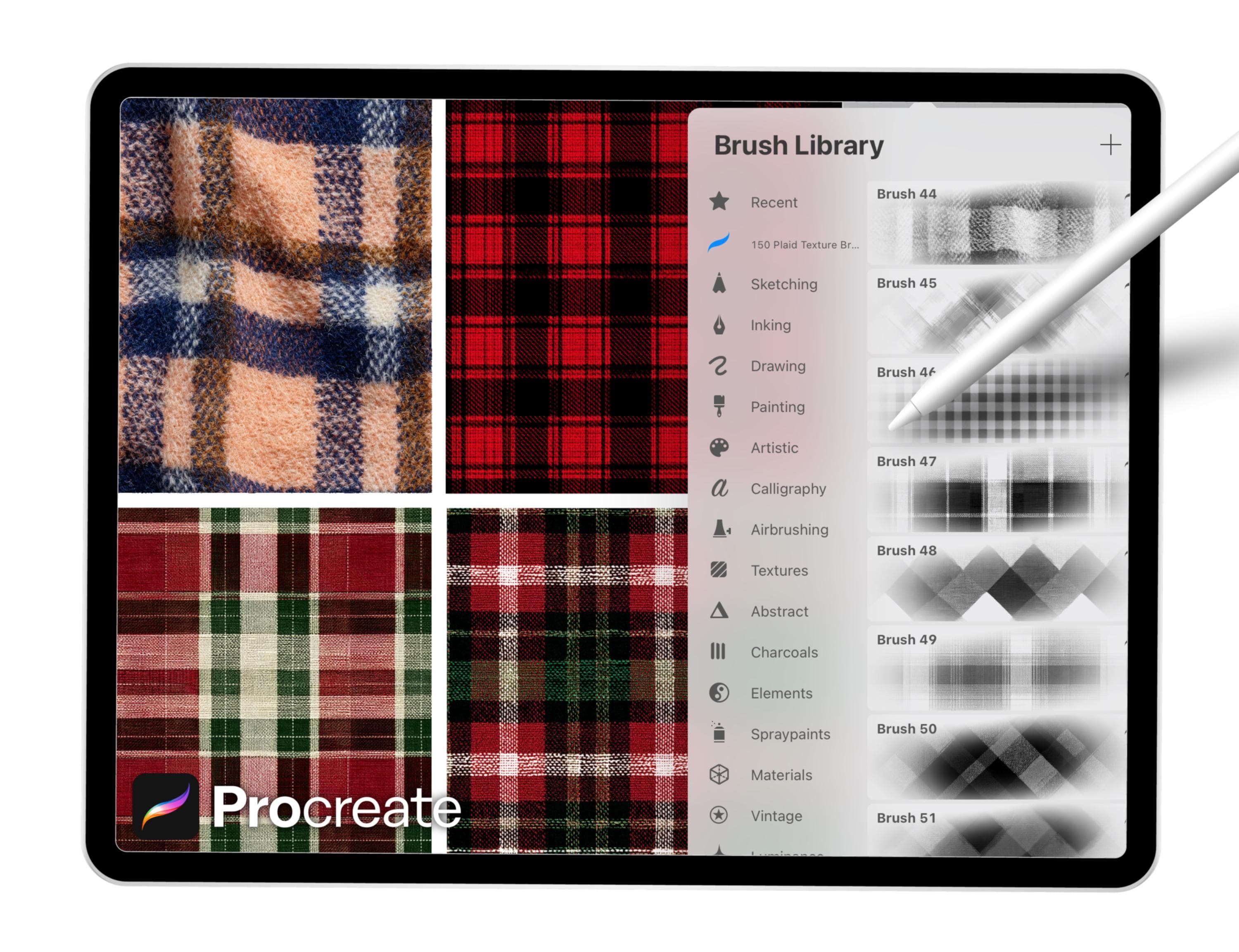 150 Plaid Texture Brushes for Procreate – Tartan,checkered & Fabric ...