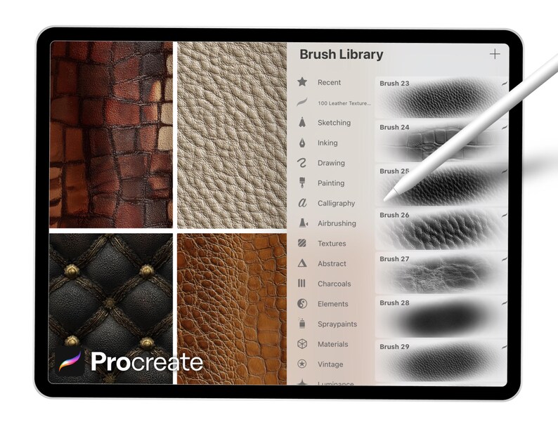 120 Leather Texture Brushes for Procreate – Realistic Leather, Suede & Skin Effect Brush Set for ...