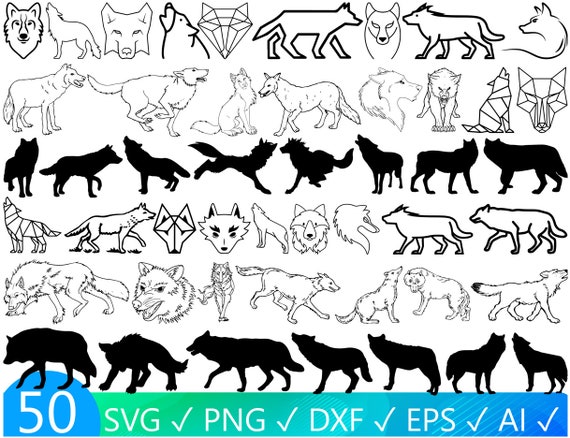 50 Wolf Designs Wolf Svg Wolf Face Svg Wolf Dxf Wolf Png | Etsy