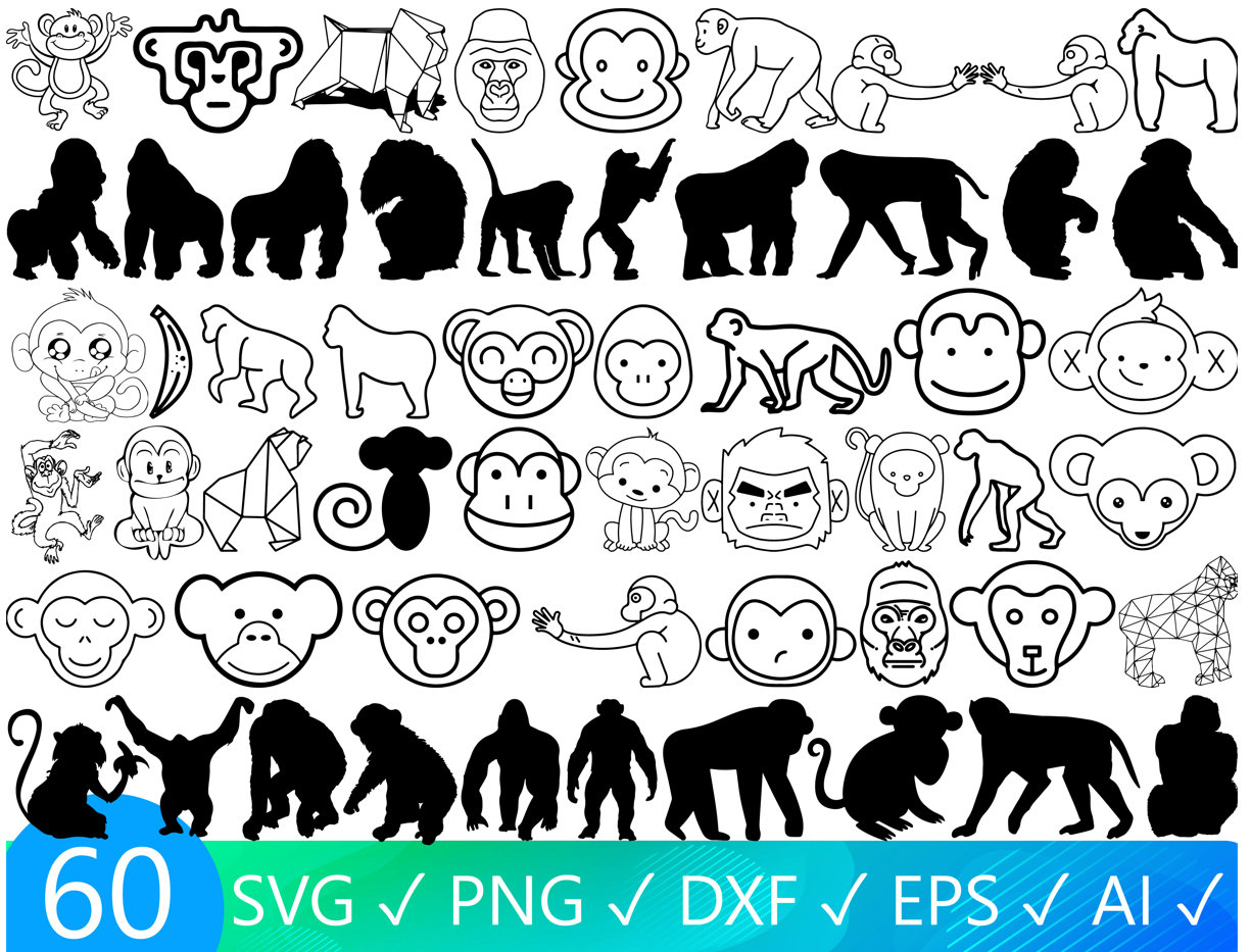 60 Monkey Designs, Monkey Svg, Ape Svg, Monkey Dxf, Monkey Png, Monkey ...