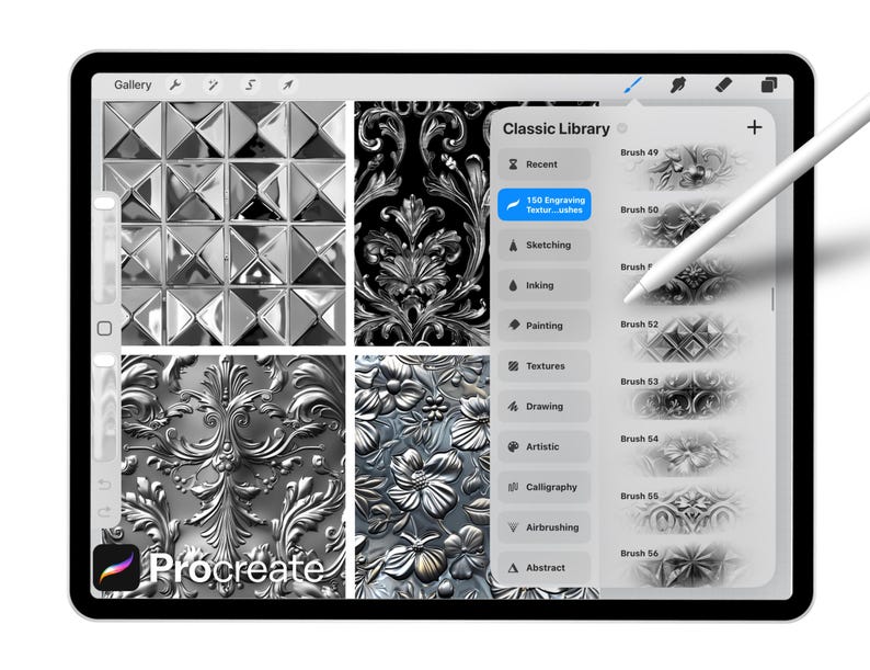 150 Procreate Engraving Texture Brushes, Realistic Texture Brush Set ...