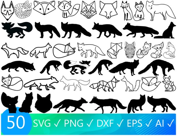 50 Fox Designs Fox Svg Fox Face Svg Fox Dxf Fox Png Fox | Etsy