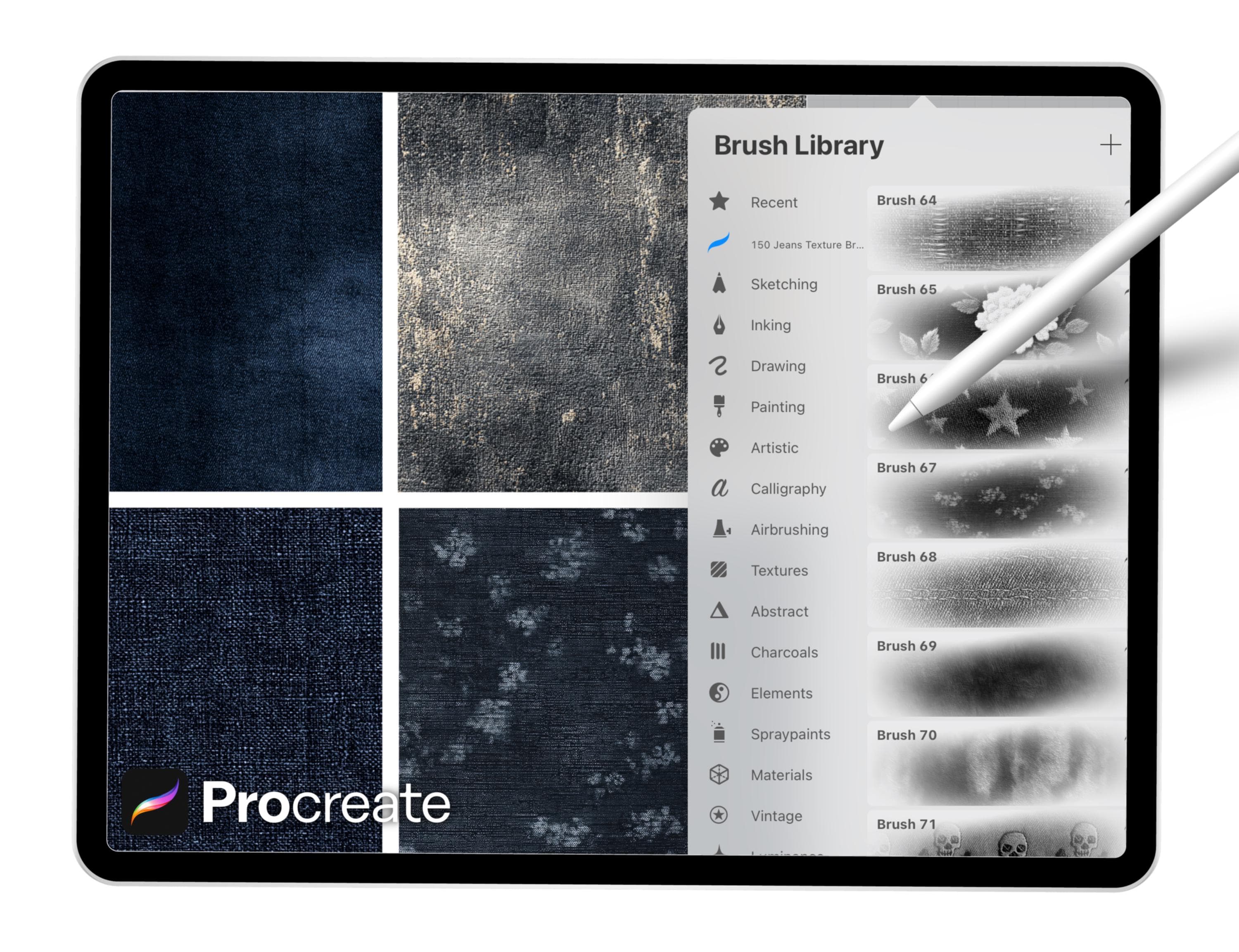 150 Denim Texture Brushes for Procreate – Denim Fabric Stamp & Texture ...