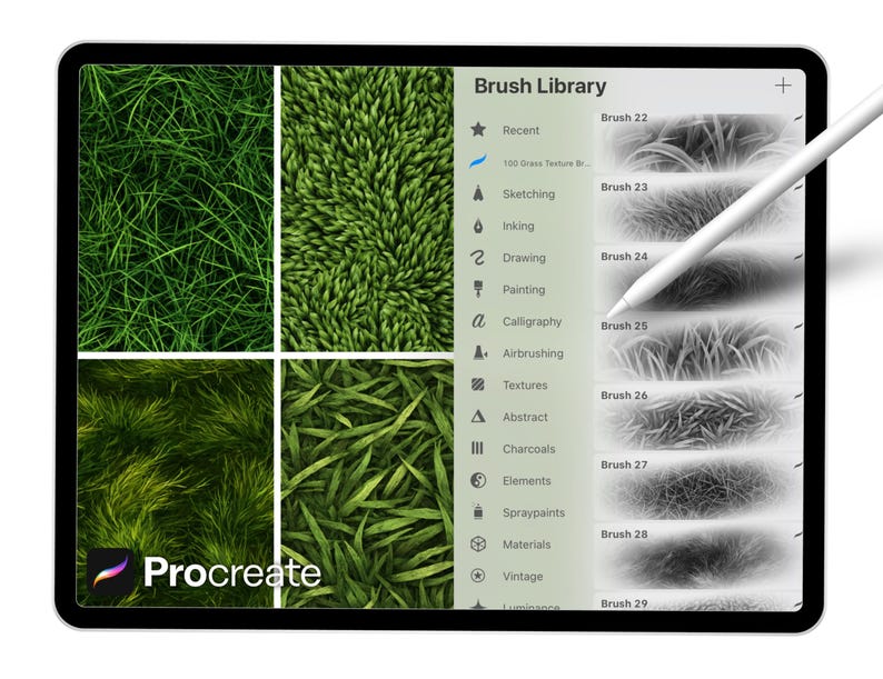 120 Grass Texture Brushes for Procreate – Realistic Grass & Lawn Brush ...