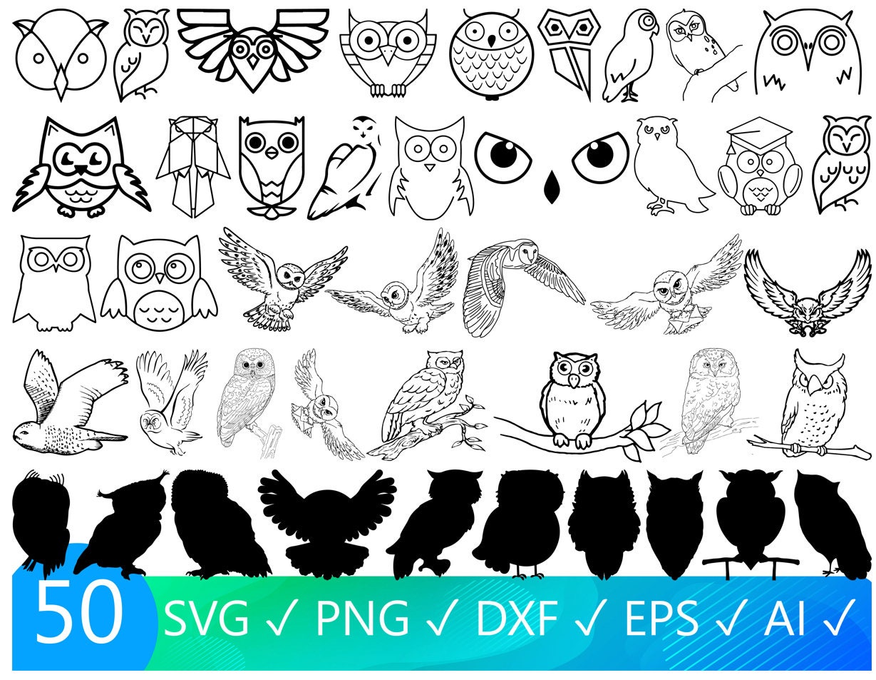 50 Owl Designs, Owl Svg, Owls Svg, Owl Dxf, Owl Png, Owl Eps, Owl ...