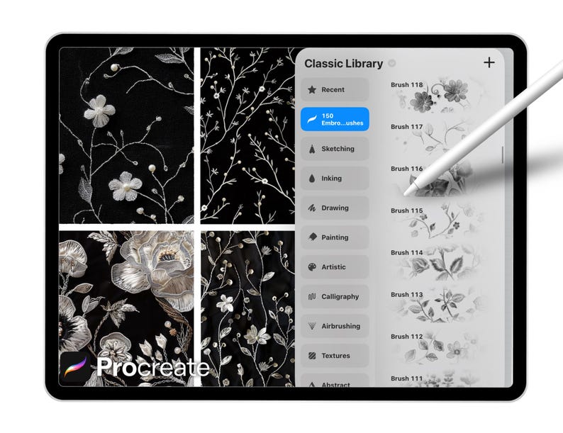 150 Embroidery Flower Texture Brushes for Procreate – Floral Stitch ...