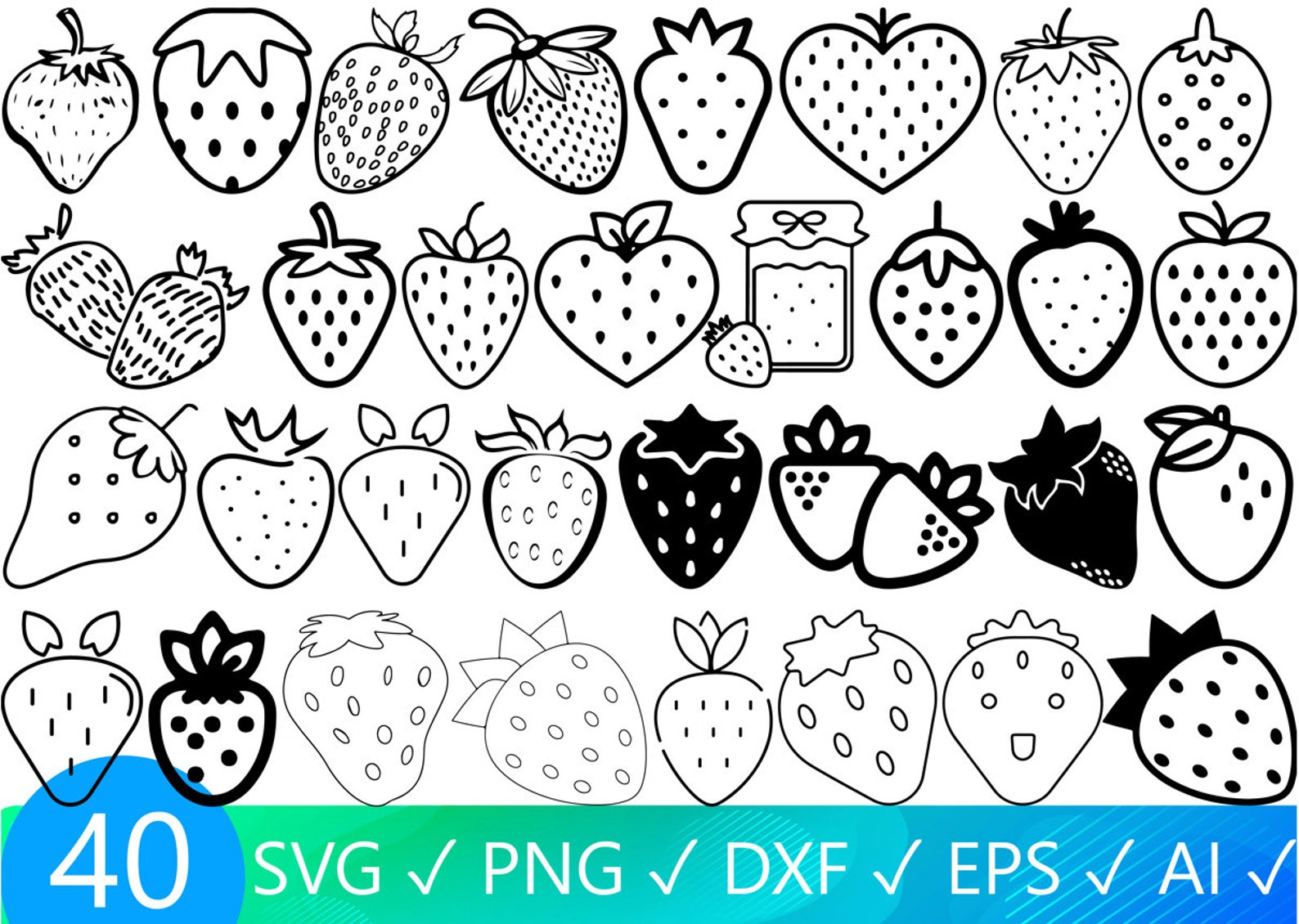 40 Strawberry Designs, Strawberry Svg, Strawberry Dxf, Strawberry Png ...