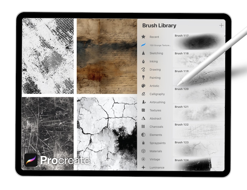 150 Grunge Texture Brushes for Procreate – Distressed, Dirty, Grungy ...