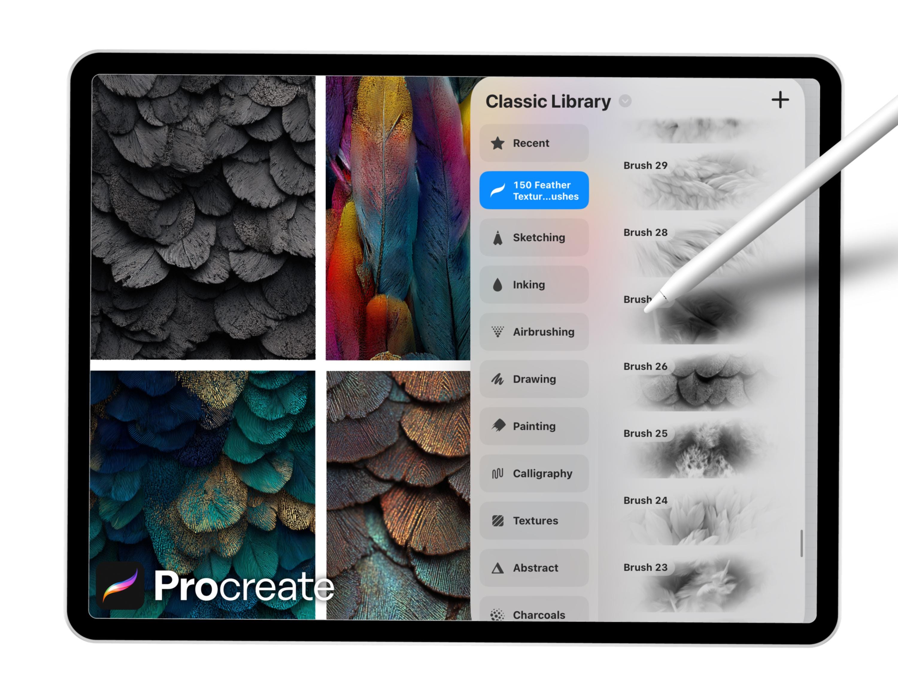 150 Feather Texture Brushes for Procreate – Soft, Realistic & Fluffy ...