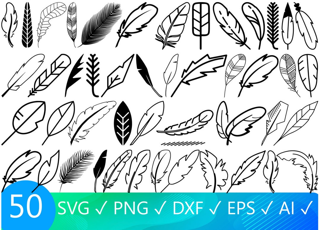 50 Feather Designs, Feather Svg, Birds Feather Svg, Feather Dxf ...