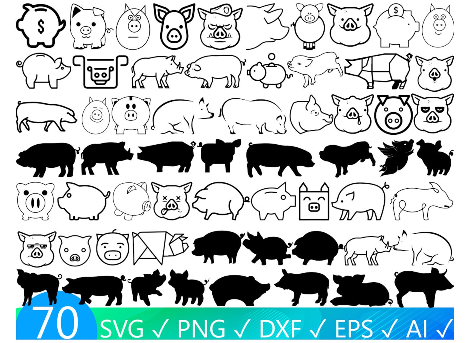 70 Pig Designs, Pig Svg, Pig Dxf, Pig Png, Pig Eps, Pig Vector, Pig Cut ...