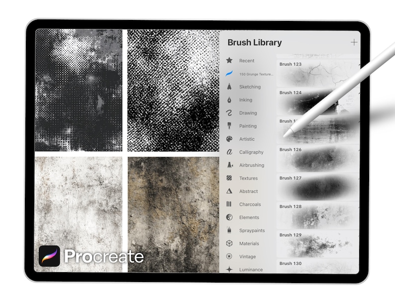 150 Grunge Texture Brushes for Procreate – Distressed, Dirty, Grungy ...