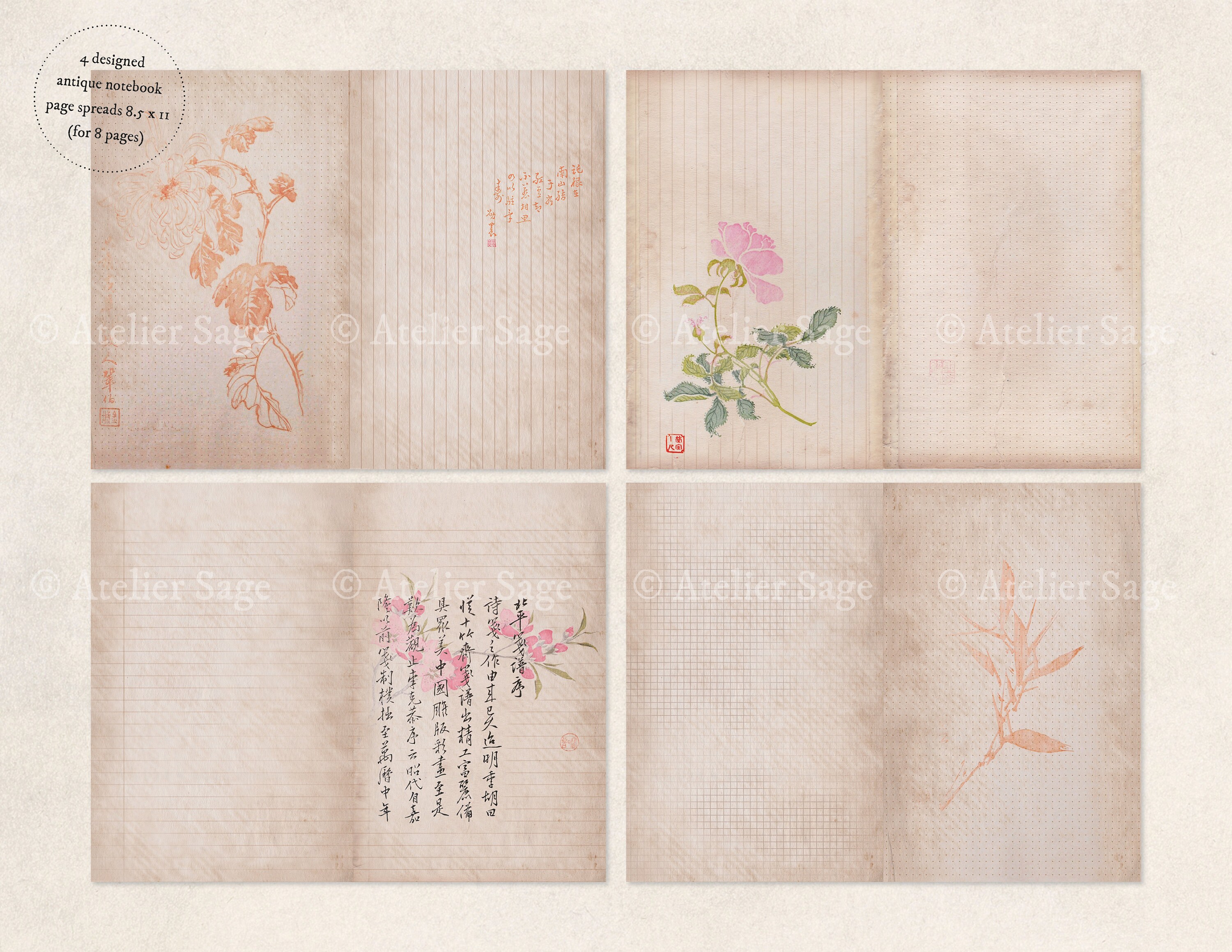 Antique Asian Digital Paper Pack Asian Journal Pack Asia - Etsy