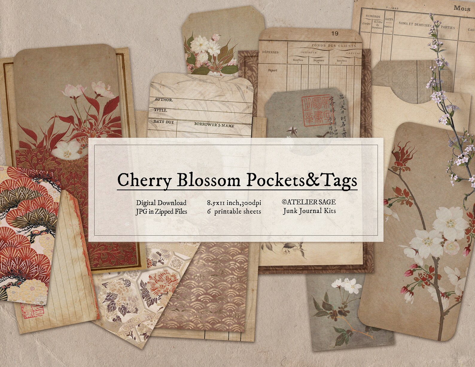 Cherry Blossom Junk Journal Kit, Journaling Pockets, Junk Journal ...