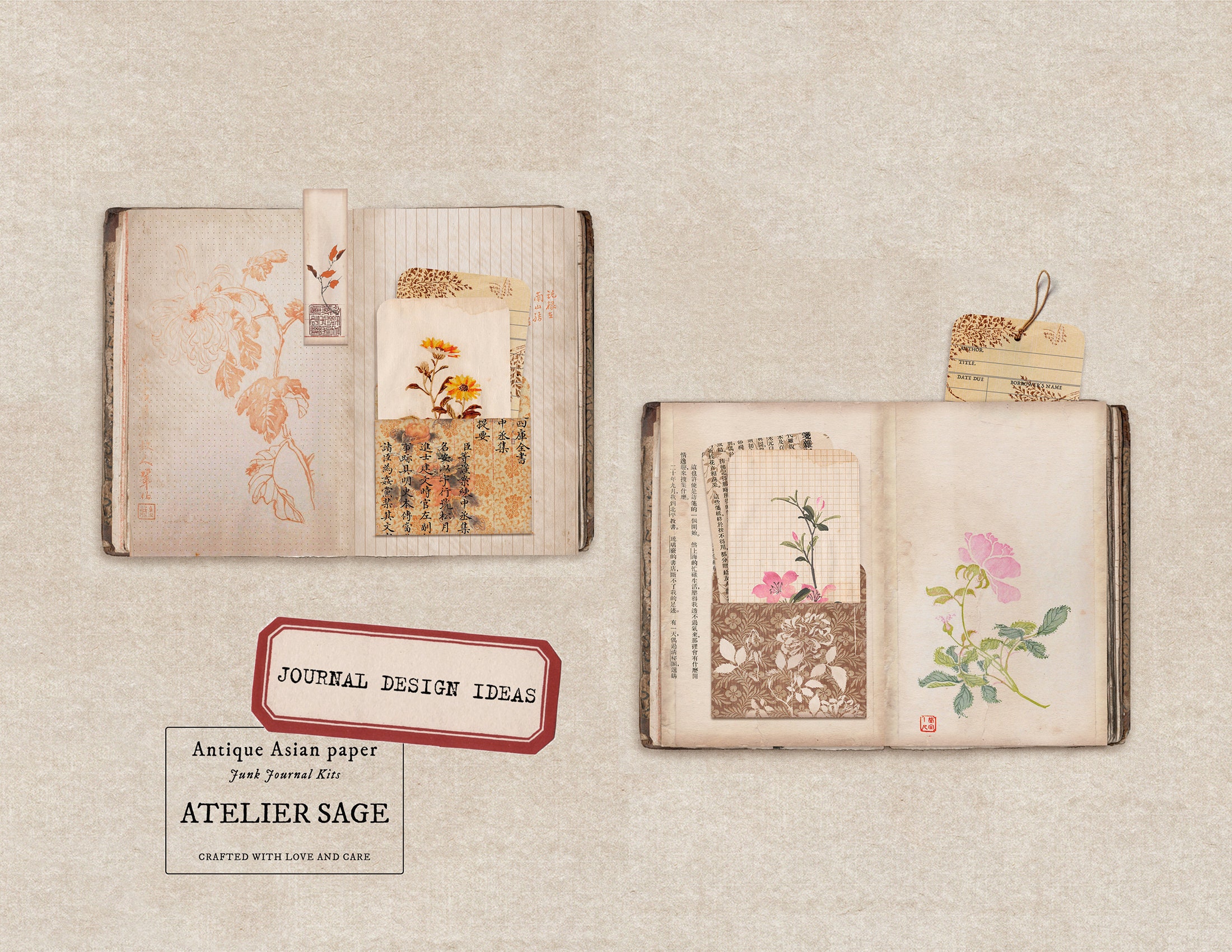 Antique Asian Digital Paper Pack Asian Journal Pack Asia - Etsy