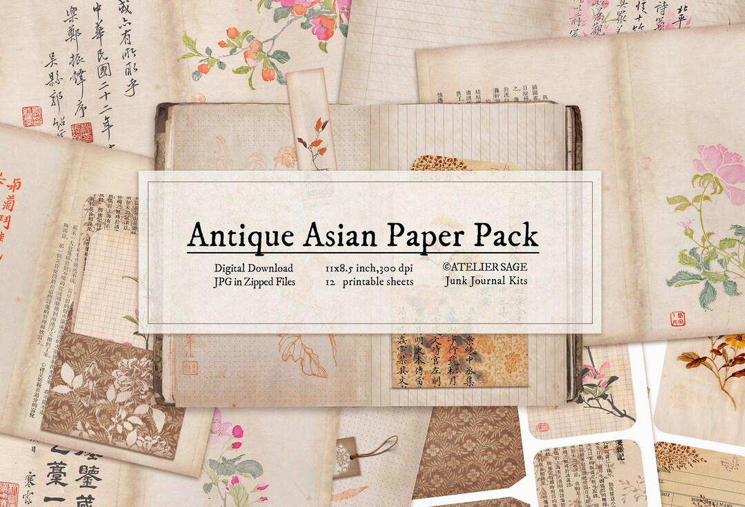Antique Asian Digital Paper Pack, Asian Journal Pack, Asia Junk Journal ...
