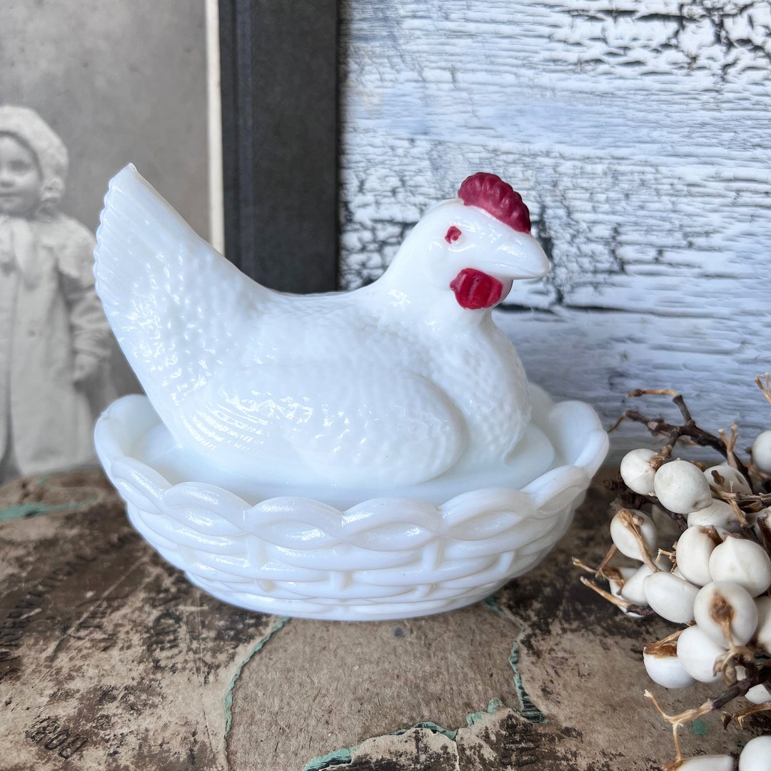 Milk Glass Nesting Hen Small Covered Dish Farmhouse Decor - Etsy