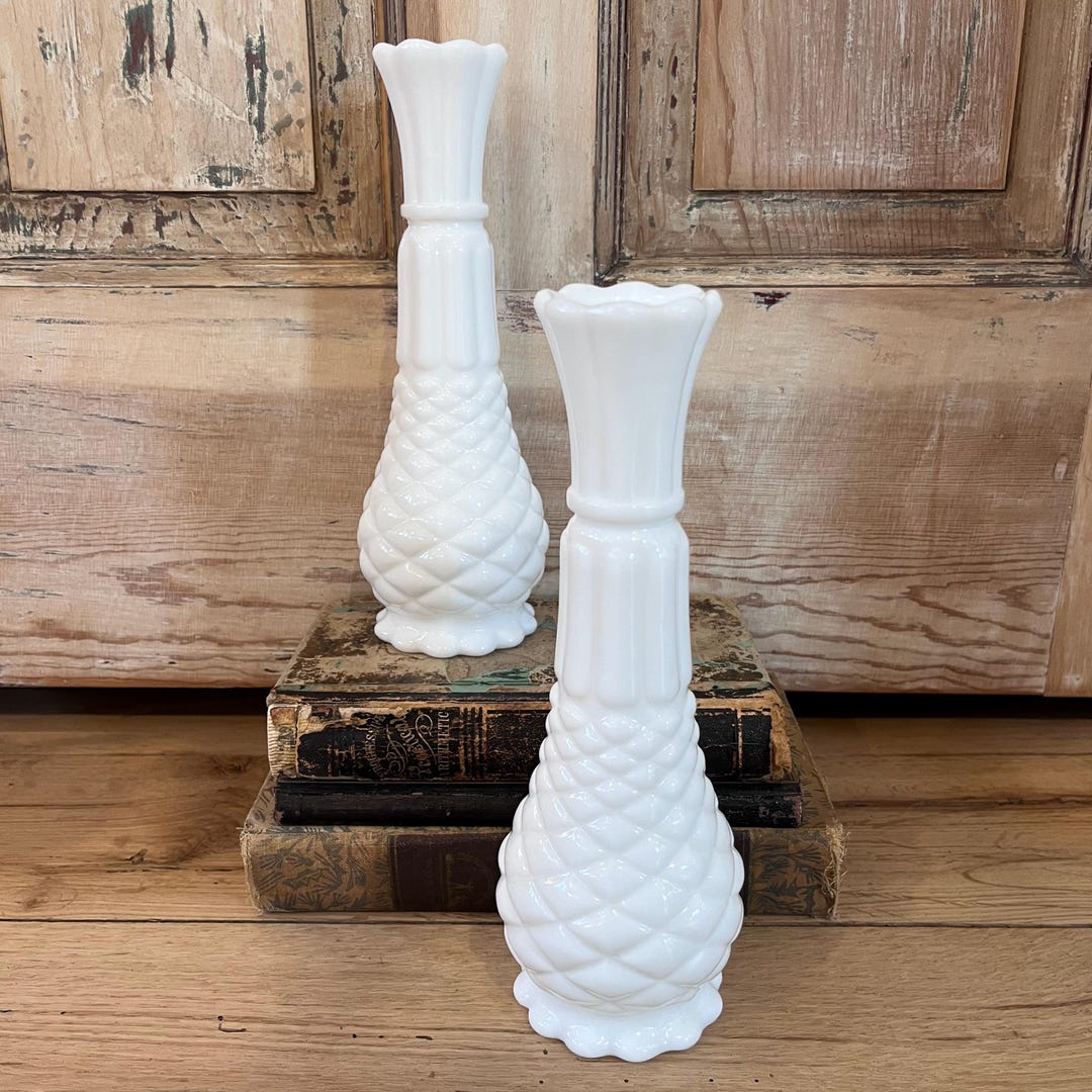 2 Milk Glass Vases Diamond Pattern - Etsy