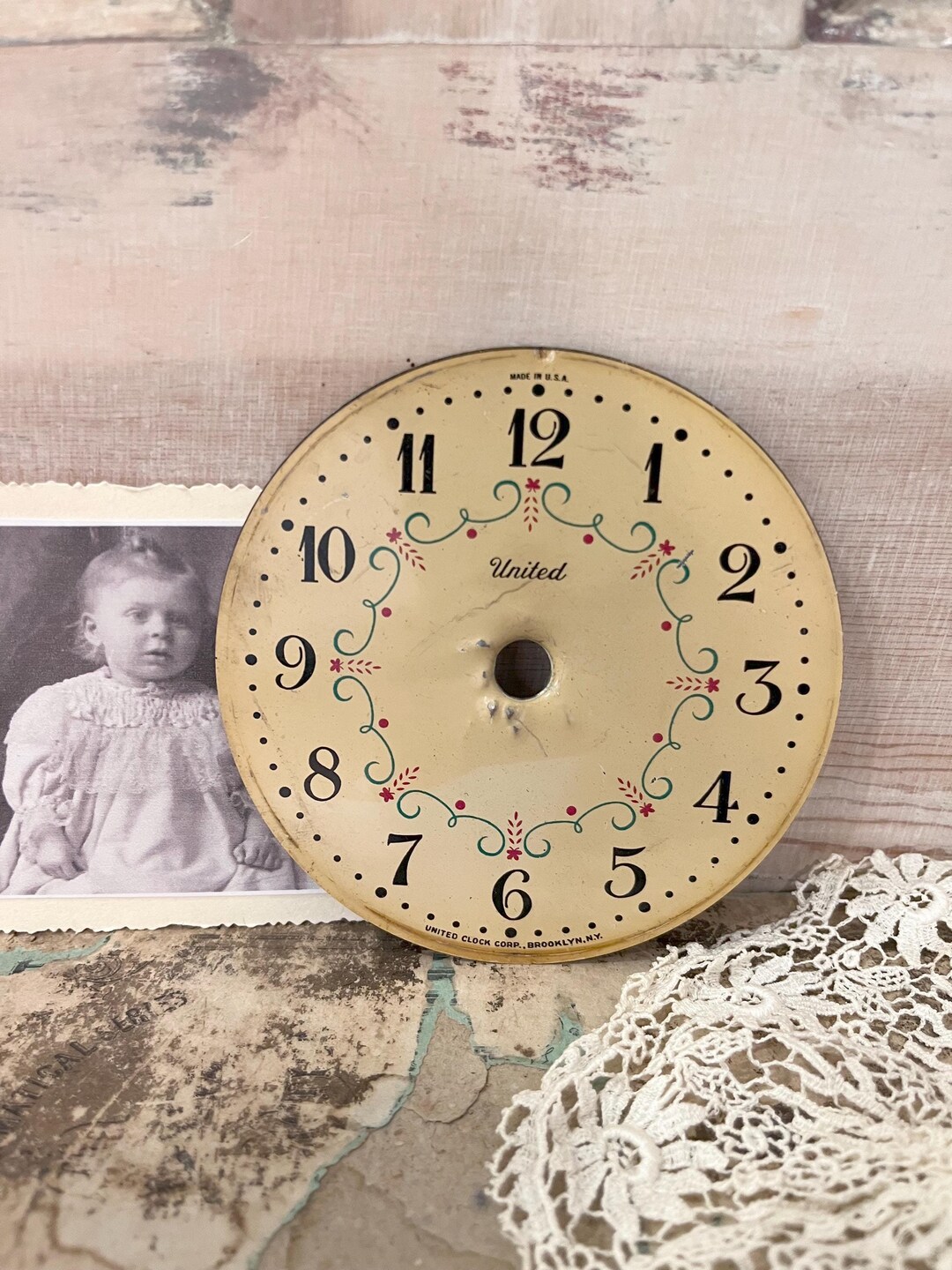 Salvaged Clock Face United Clock Corp. Brooklyn NY 3.875" Metal Clock ...