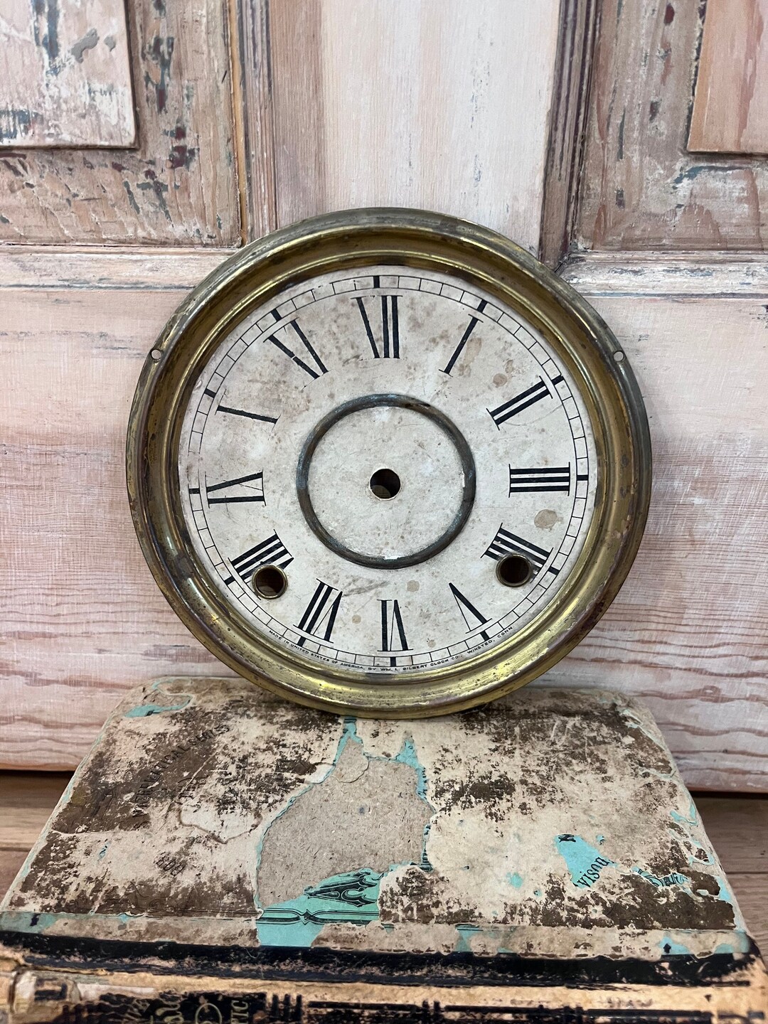Clock Face Salvaged Part Gilbert Clock Co. Roman Numerals Farmhouse ...