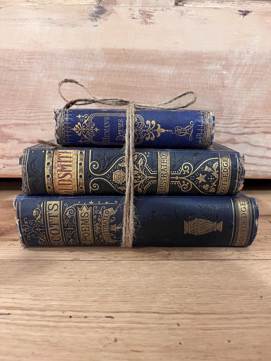 Antique Book Stack 3 Books Scott's Poems, Goldsmith Illustrated, Heman ...