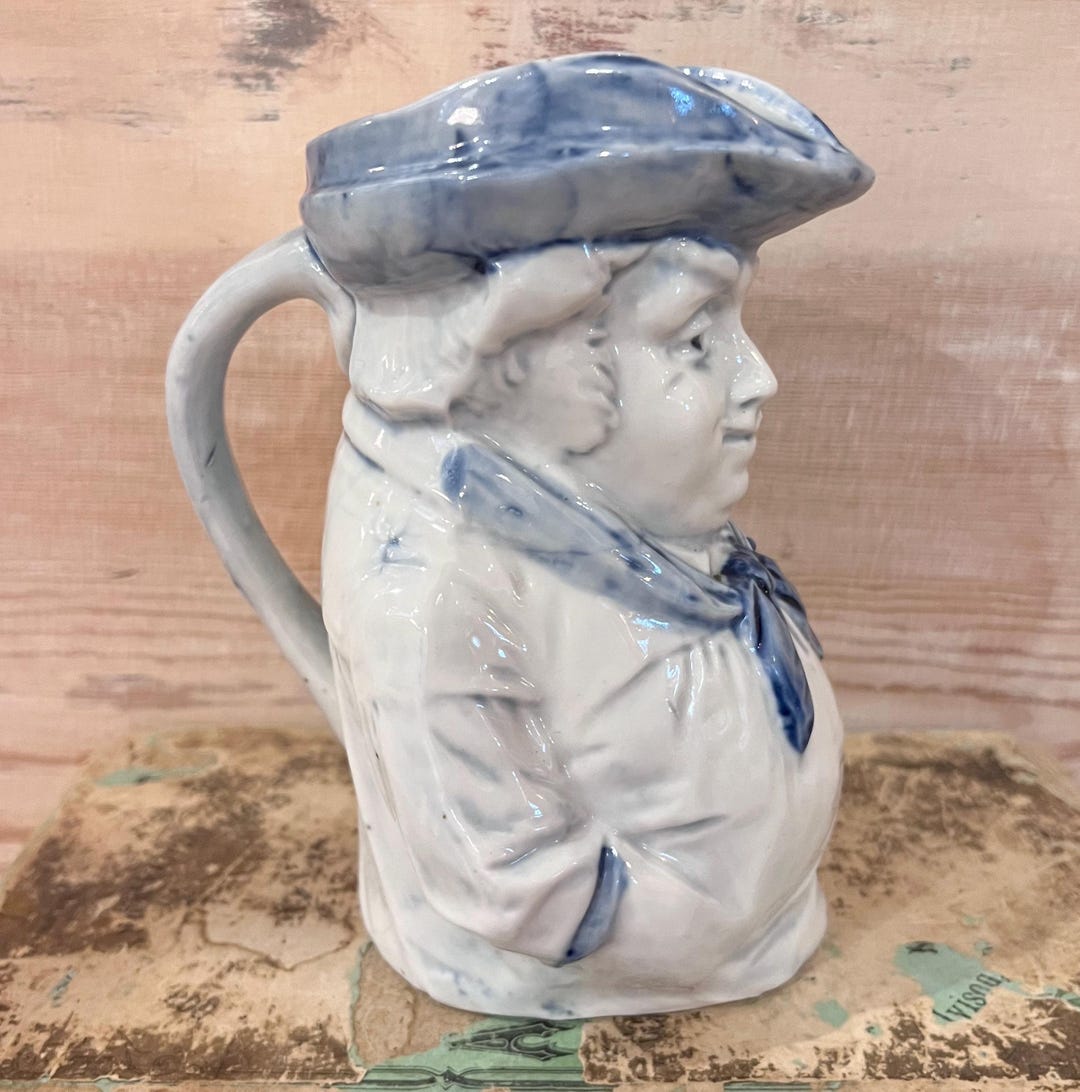 Antique Toby Jug Blue and White Pitcher Creamer - Etsy