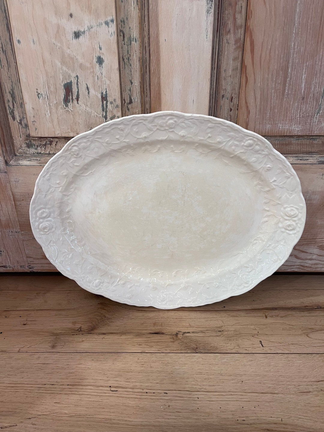 Oval Platter Steubenville Rose Point Staining Crazing Farmhouse Decor ...