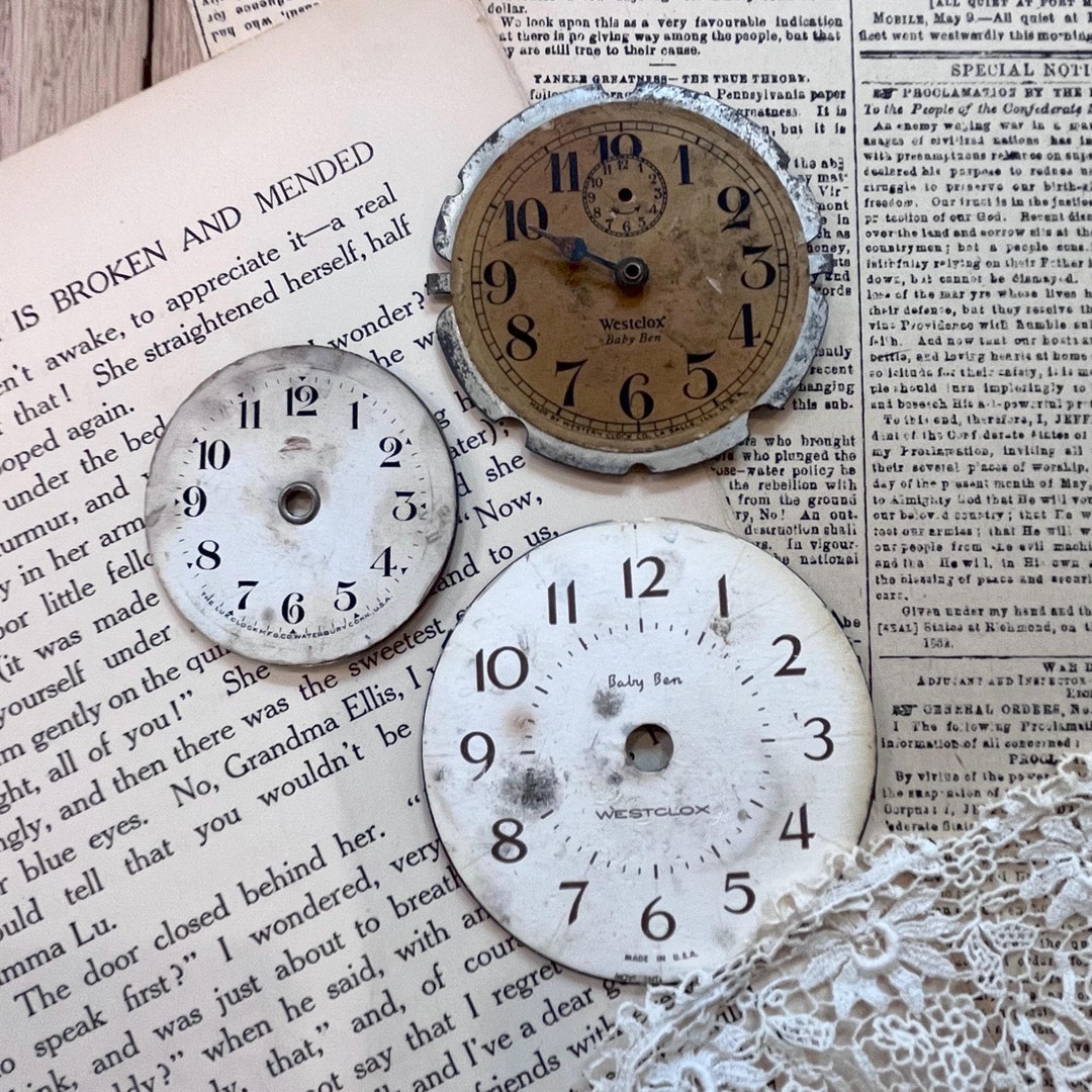 3 Clock Faces Vintage Salvaged Clock Parts Farmhouse Decor Small Sizes ...