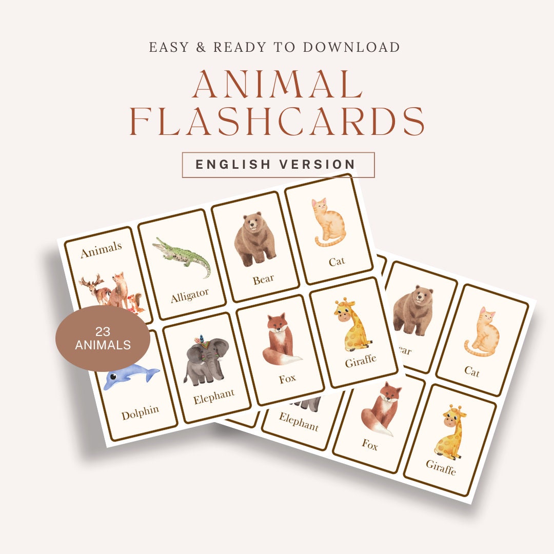 English Animal Flashcards Downloadable - Etsy