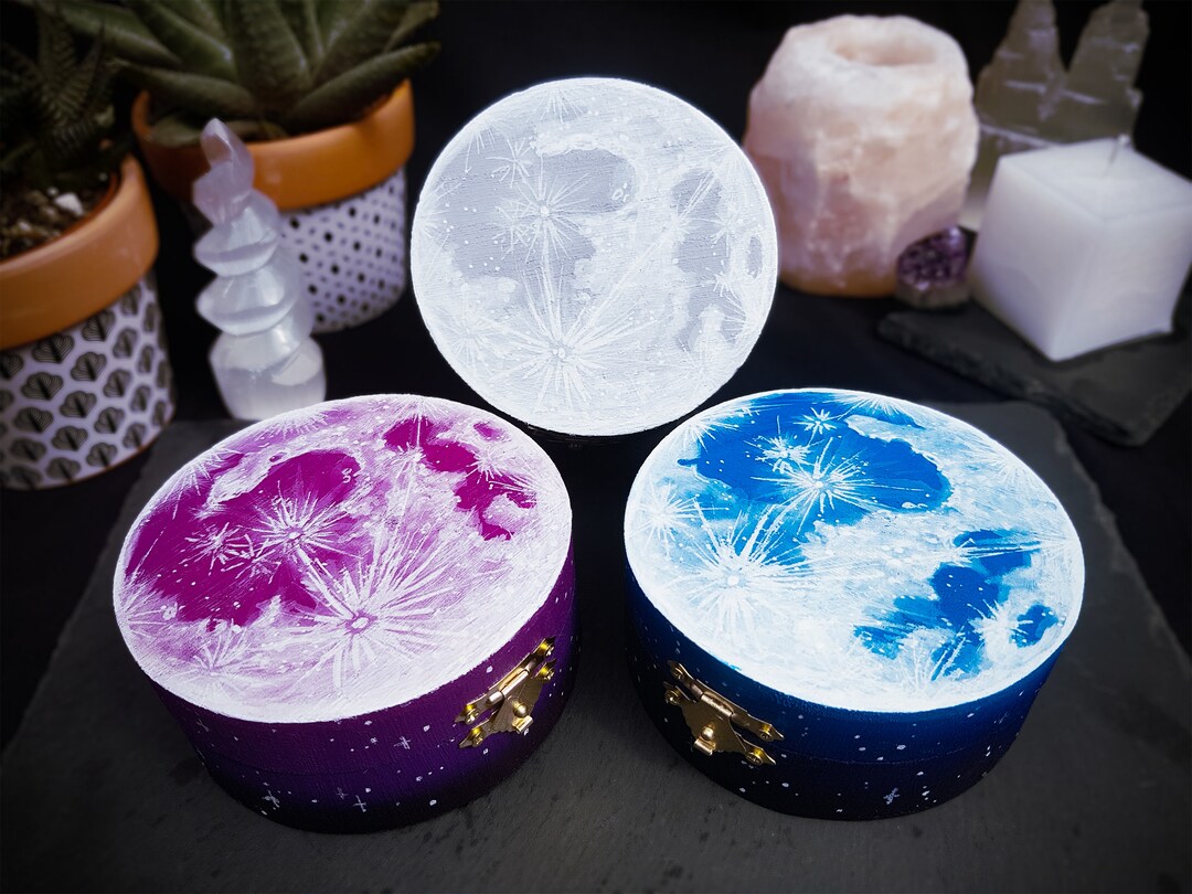 Full Moon Crystal Storage Box | Hand Painted Wicca Witch Round Box ...