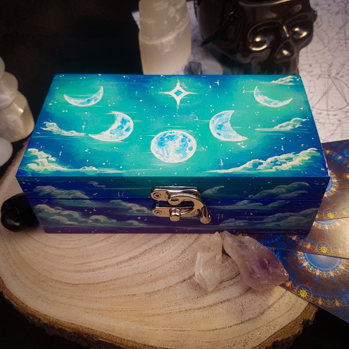 Many Moons Crystal & Tarot Storage Box Hand Painted Wicca - Etsy