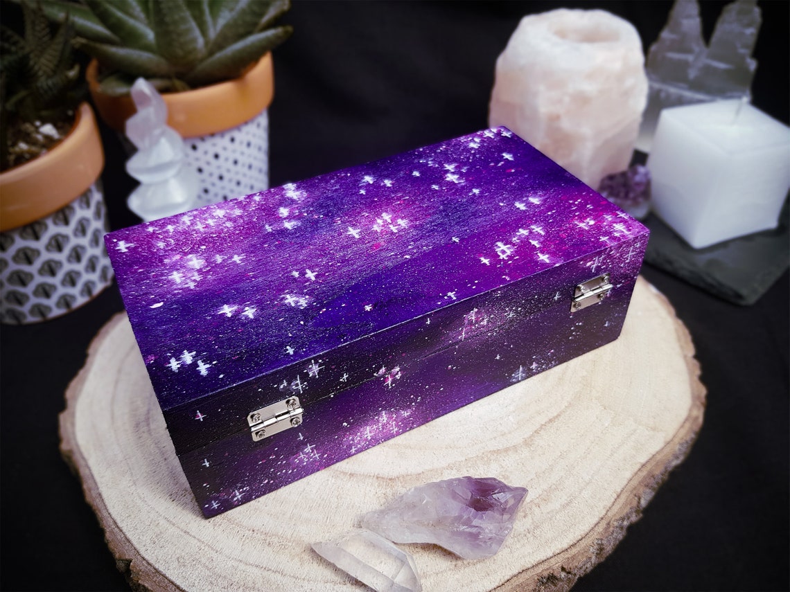 Purple Space Tarot & Crystal Storage Box | Galaxy Stars Painting, Wicca ...