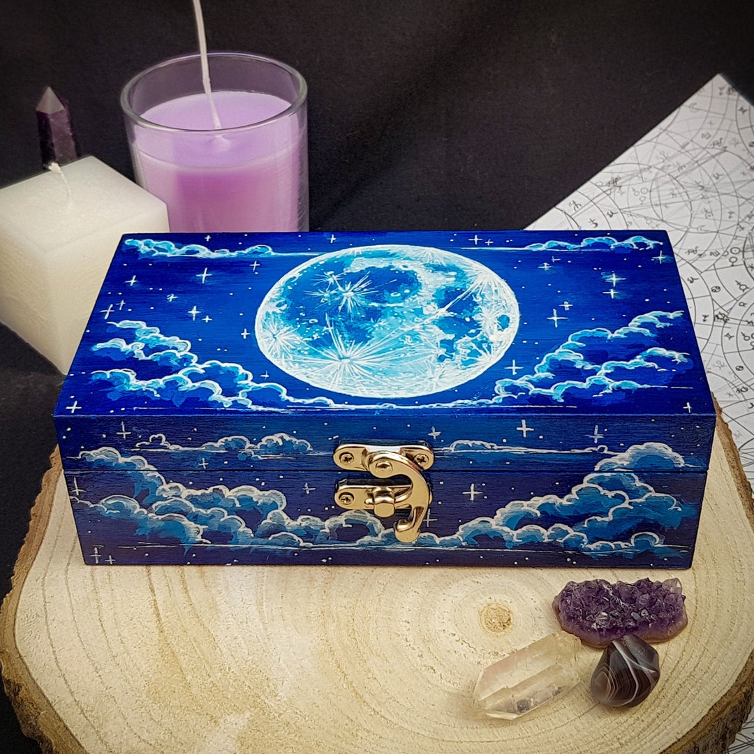 Full Moon Crystal & Tarot Storage Box | Hand Painted Wicca Witch Chest ...