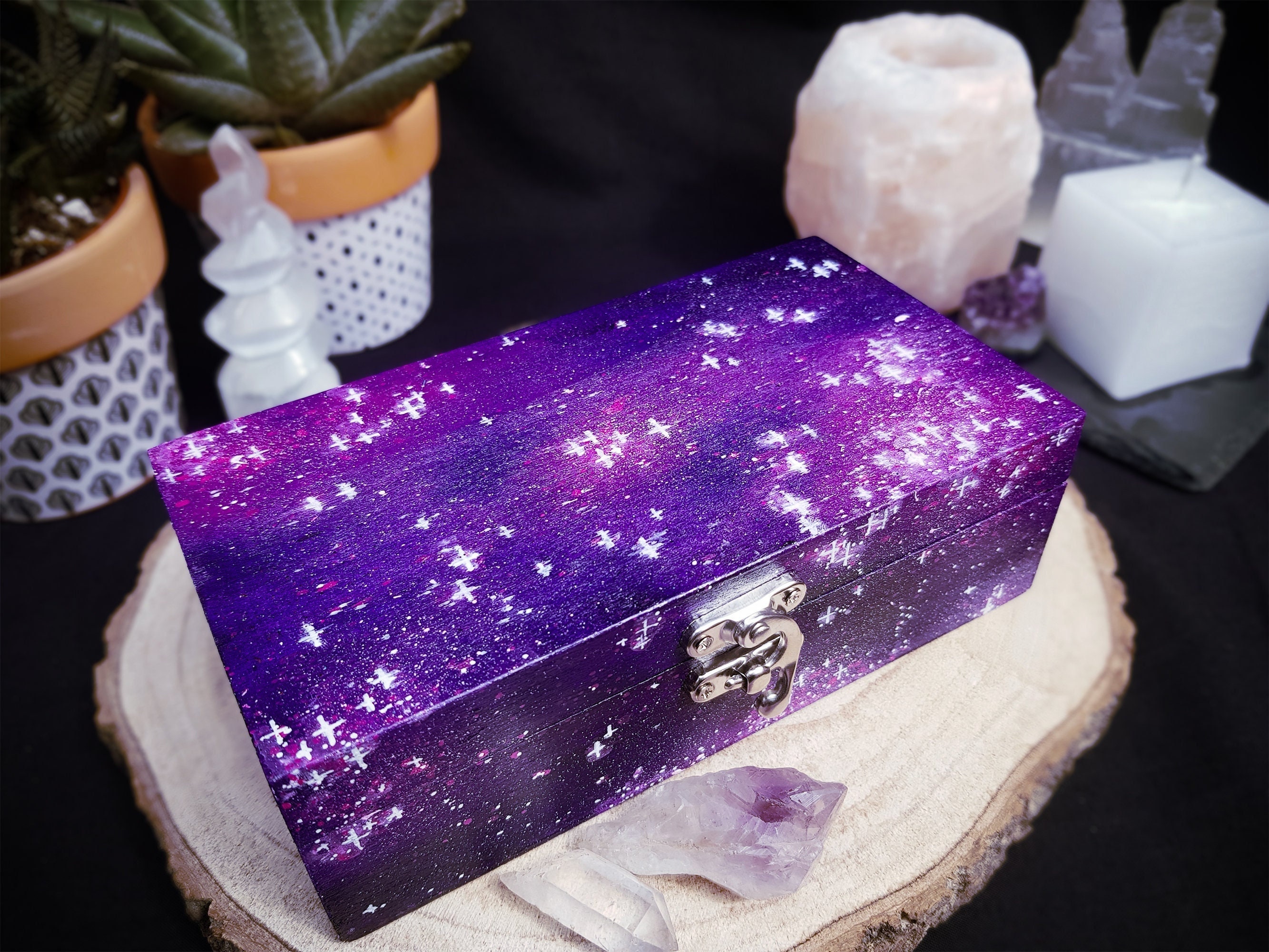 Purple Space Tarot & Crystal Storage Box | Galaxy Stars Painting, Wicca ...